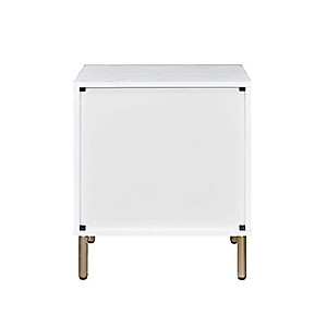 Acme Myles Wooden Storage Nightstand in White and Champagne and Gold