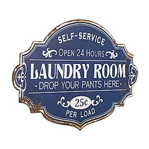 Creative Co-Op Vintage Metal Laundry Room Decorative Wall Sign, Distressed Blue