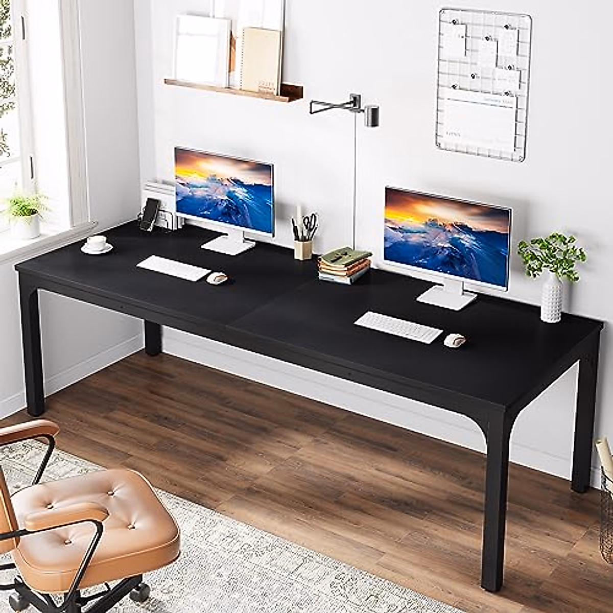 LITTLE TREE 78.7 Inches Extra Long Two Person Office Desk,Double Workstation for Home Office,Black