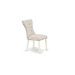 East West Furniture HBGA5-LWH-35 5 Piece Dining Table Set for 4 Includes a Round Kitchen Table with Pedestal and 4 Doeskin Linen Fabric Parsons Dining Chairs, 42x42 Inch, Linen White