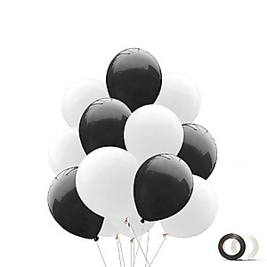 100pcs 12 Inch Balloons (Black and White Balloons), EUFARS Premium Thickened Latex Balloons for Black and White Party Decorations