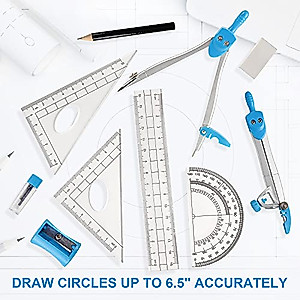Geometry Kit, ZOOZE 10-Piece Math Tool Kit with Compasses, Protractor, Pencil, Eraser, Sharpener, Set Square, Triangle, 6” Ruler, Lead Refills, Storage Box