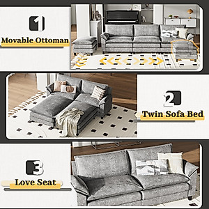 Flamaker Modular Sectional Sofa Couch, Fabric Reversible U Shaped Sofa Couch Cloud Couch with 2 Ottoman, 4-Seat Sectional Sofa Couches for Living Room, Apartment(Grey)