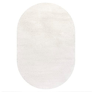 Eyely UES100T-3OV Supersoft Haze Solid Low-Pile Indoor Area Rug Casual;Contemporary;Solid;Traditional, Bedroom, Kitchen, Living Room, Easy-Cleaning, Non-Shedding, 3 X 5 Oval, Cream