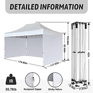 ShiningShow Commercial Canopy Tent Pop Up with 3 Sidewalls, 1 Roller Bag, 4 Ropes & 8 Stakes for Supplier Showcases, Trade Shows, Art Fairs(10x15,White)