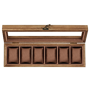 SONGMICS Watch Box, 6-Slot Watch Case, Solid Wood Watch Box Organizer with Glass Lid, Rustic Walnut UJOW006K01