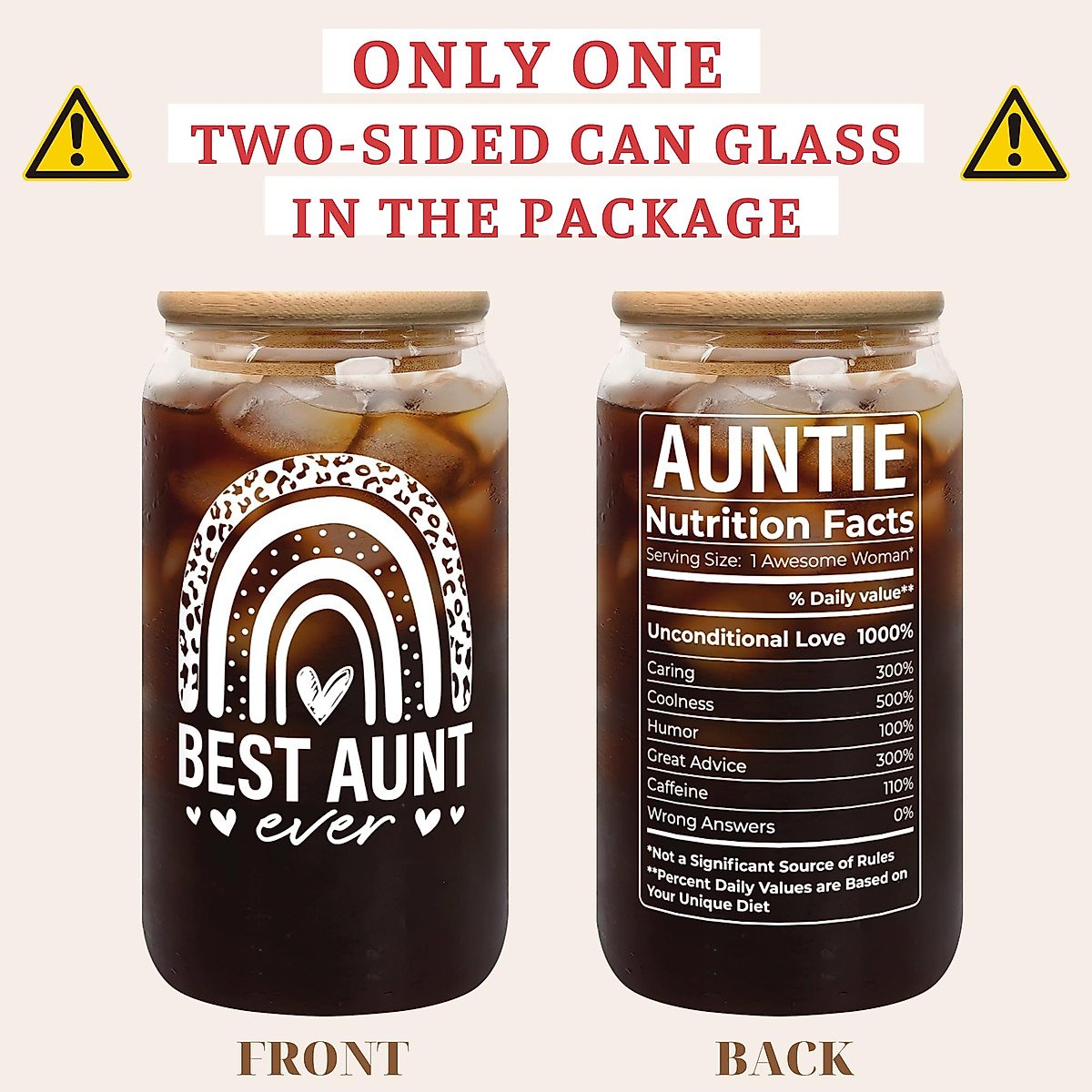 Aunt Gifts - Aunt Gifts from Niece, Nephew - Gifts for Aunt, Auntie Gifts - Aunt Birthday Gift, Mothers Day Gifts for Aunt, Aunt Valentine Gifts - Gifts for New Aunt, To Be Aunt - 16 Oz Can Glass