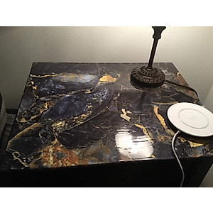 UPREDO Blue Stone Marble Granite Look Effect Countertops Gloss Vinyl Film 12inch by 79inch (Blue Stone)