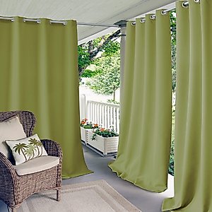 Elrene Home Fashions Connor Weatherproof Grommet Top Indoor/Outdoor Solid Color Curtain Panel for Porch, Pergola, Patio, Deck, 52”W x 108”L, Lime