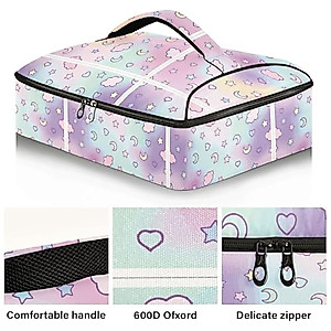 Kcldeci Insulated Thermal Food Carrier Insulated Casserole Carrier for Hot or Cold Food,Clouds Moon Stars Unicorn Rainbow Insulated Tote Bag for Potluck Cookouts Parties Picnic,Lasagna Lugger