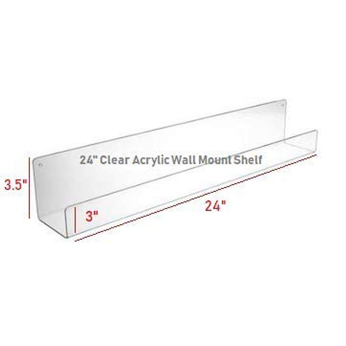 ACRYLICMEGASTORE 24" Clear Acrylic Floating Shelf, Invisible Spice Rack, Set of 2 Shelves