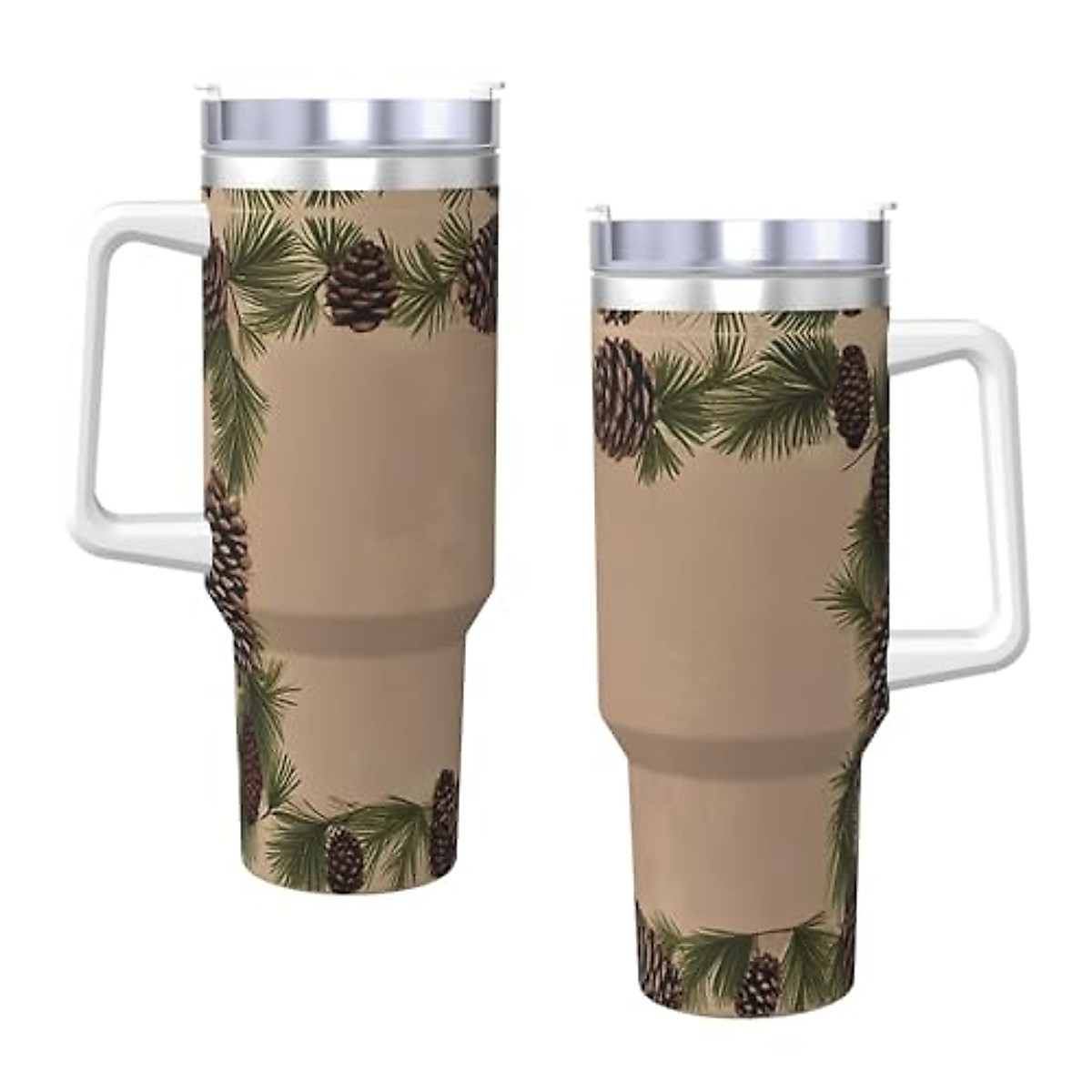 ZHSGNMHH Pine Cone Border 40oz Tumbler With Handle And Straw Stainless Steel Hot/Cold Travel Coffee Cup With Lid