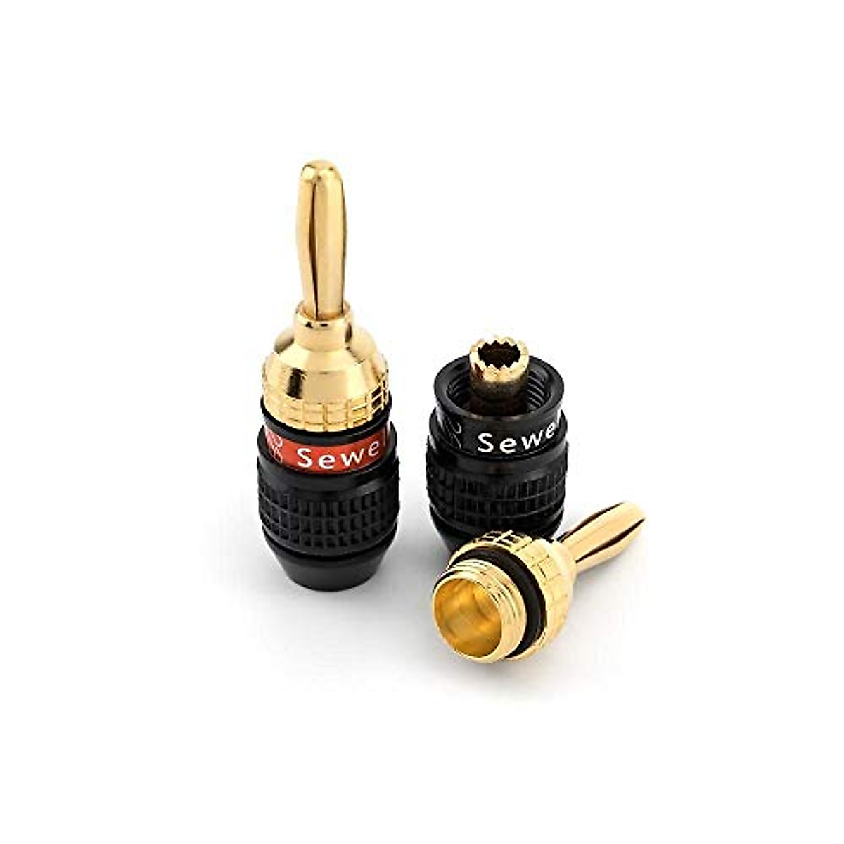 Deadbolt Banana Plugs 5-Pairs by Sewell, Gold Plated Speaker Plugs, Quick Connect