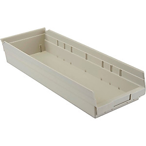 Plastic Shelf Bin Nestable 8-3/8"W X 23-5/8" D X 4" H Beige - Lot of 6