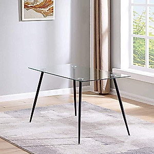 IDS Home Office Furniture Contemporary Computer Desk, 0.31” inch Tempered Transparent Glass Tabletop Writing Table (Black Metal Legs Frame)