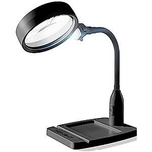 iMagniphy 8X Desk Magnifying Light - White or Black - Magnifying Lamp for Reading, Crafts - Desk Magnifying Glass with Light and Stand, 6 LEDs, Base