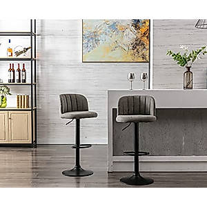 Janoray Counter Height Bar Stools Set of 2 Swivel Adjustable Farmhouse Bar Chairs with Back for Kitchen Counter Island Home Pub, Fabric Grey