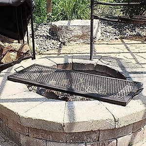 Sunnydaze X-Marks Fire Pit Cooking Grate - Outdoor Rectangle Black Steel BBQ Campfire Grill with Handles - 40-Inch