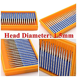 JINGLING Diamond Grinding Bits 1.5mm Spherical Head Bur w Shank 2.35mm Pack of 30Pcs