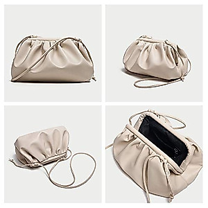 KOOIJNKO Womens Pouch Dumpling Crossbody Bag Cloud Handbag Soft Clutch Purse Shoulder Bag, White