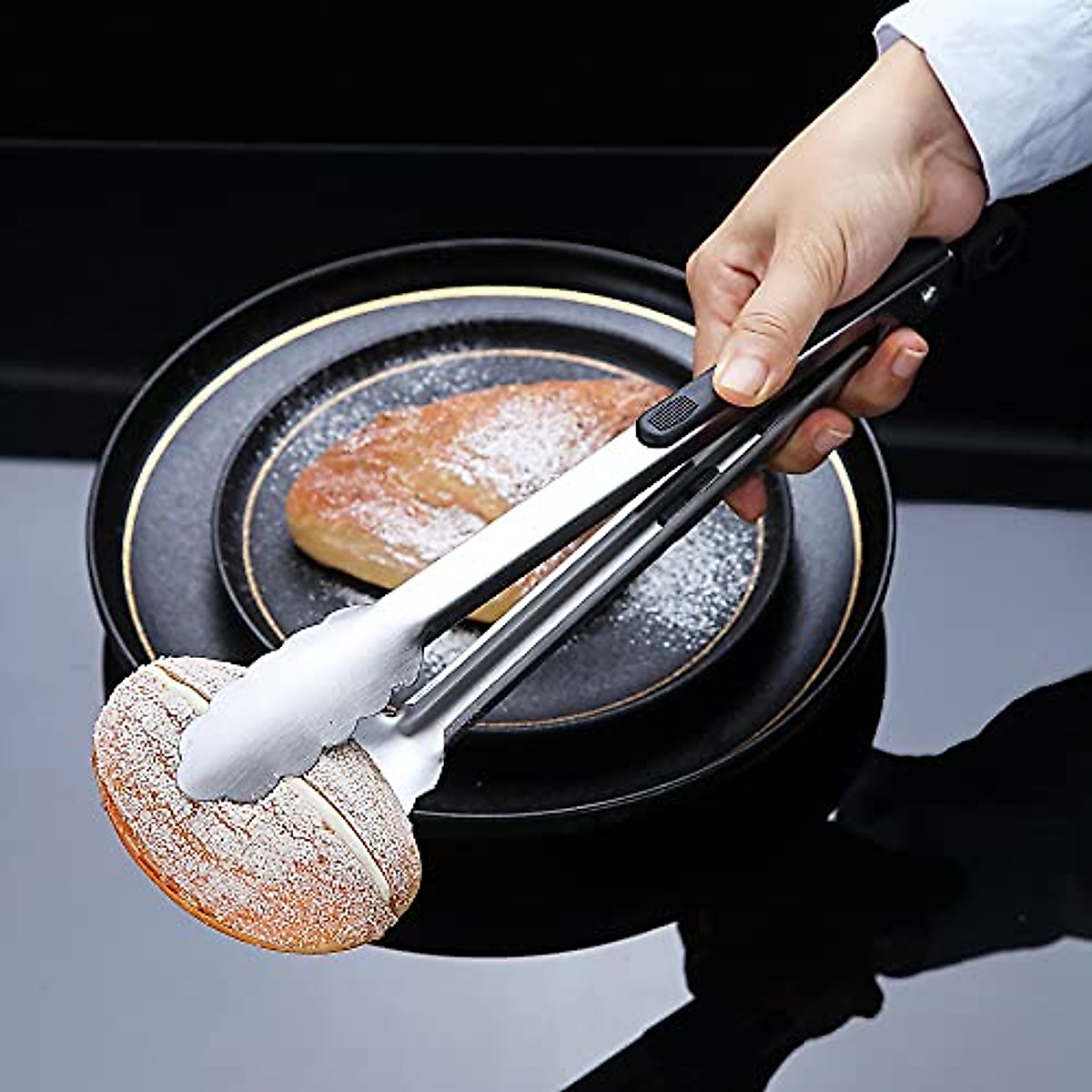 12 Inch Barbecue Tongs, Stainless Steel BBQ Tongs, Premium Grill Tongs for Cooking, Metal Tongs for Massive Meat, Locking Kitchen Tongs, Stylish Sturdy Cooking Tongs