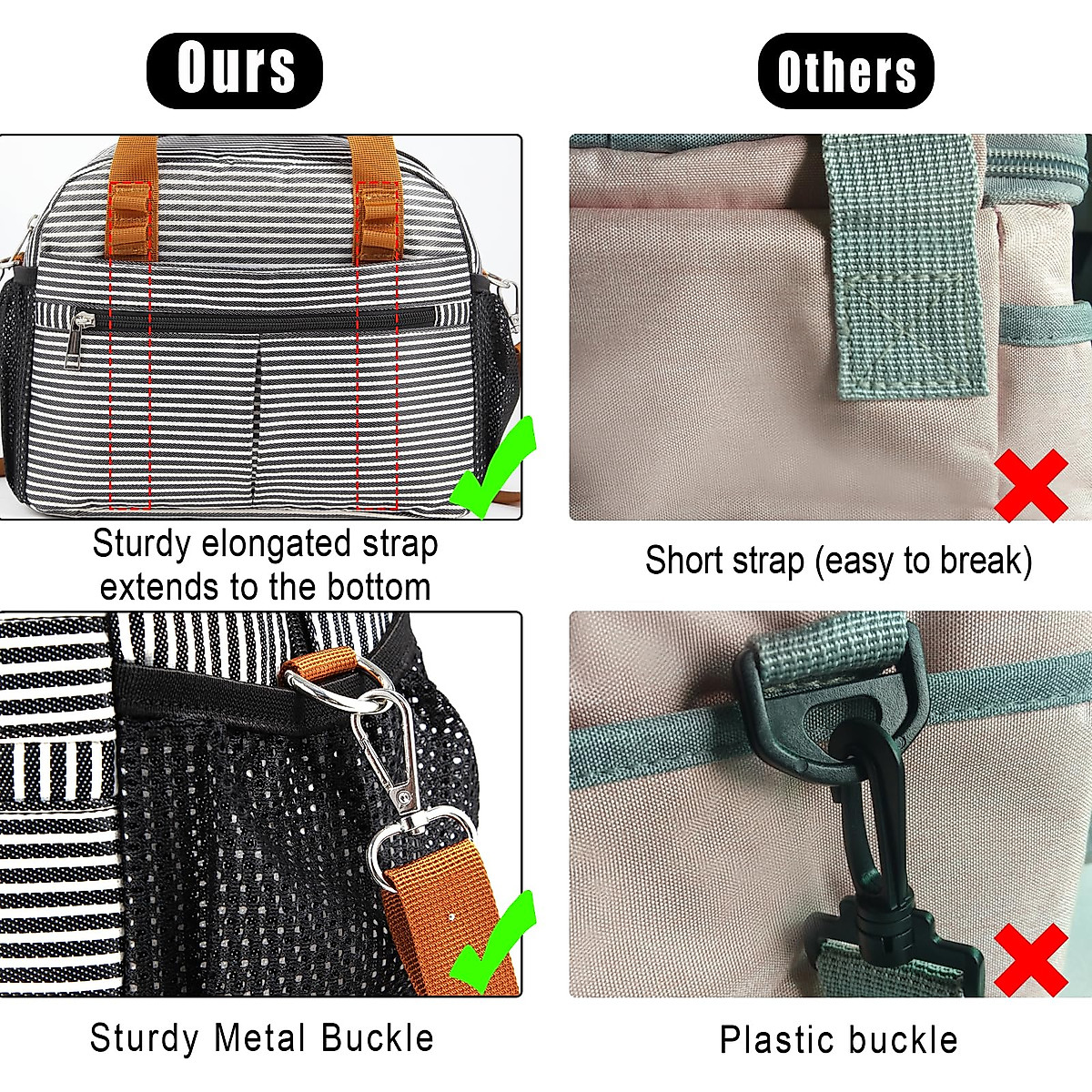 HSHPX Lunch Bag Women Insulated Adult Lunch Box Large Reusable Lunch Tote with Webbing Loop Cute Portable Lunch Cooler with Adjustable Shoulder Strap for Work Office Picnic (Stripe)