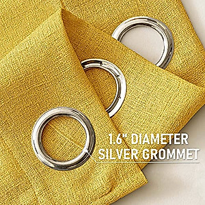 MIULEE Gold Faux Linen Textured Semi Sheer Curtains 2 Panels for Living Room Bedroom Light Filtering Thick Linen Privacy Window Curtains Golden Mustard Yellow Grommet Voile Drapes W 52 x L 72 inches