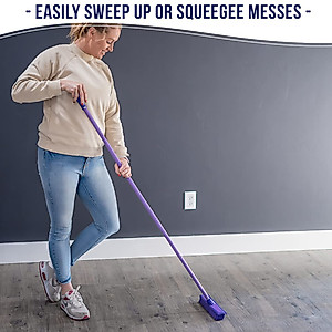 Don Aslett's Rubber Broom (12") and Hand Brush (10") Set | 59-inch Steel Pole | Multipurpose Synthetic Rubber Bristles Cleans Pet Cat or Dog Hair, Liquid Spills on Concrete & Hardwood Surface (Purple)