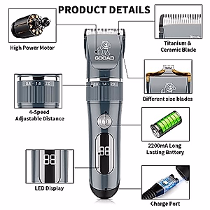Gooad Cat Grooming Kit, Cat Clippers for Matted Hair, Cordless Cat Shaver for Long Hair, Low Noise Paw Trimmer, Cat Hair Trimmer for Grooming,Quiet Pet Hair Clippers Tools for Cats Dogs (Blue)