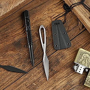 CIVIVI D-Art Neck Knife, Ostap Hel D2 Fixed Blade with a Kydex Sheath and a chain, Utility Knife Box Cutter for Cartons Cardboard Boxes C21001-1