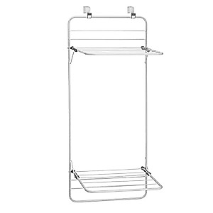 mDesign Steel Collapsible Over The Door, Hanging Laundry Dry Rack Clothes Organizer, 2 Tiers - for Indoor Air-Drying Clothing, Towels, Lingerie, Hosiery, Delicates - Folds Compact - White/Gray