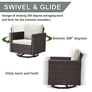 HUMMUH 8 Pieces Patio Furniture,Outdoor Modular Sectional Couch Swivel Rocking Chairs with Ottomans,All Weather PE Wicker Patio Conversation Sets for Garden Porch Backyard