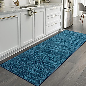 RUGSREAL Solid Kitchen Runner Rug 2x8 Long Hallway Runner Rug Contemporary Area Rug Machine Washable Floor Cover Modern Runenr Rug for Living Room Bedroom, Indigo
