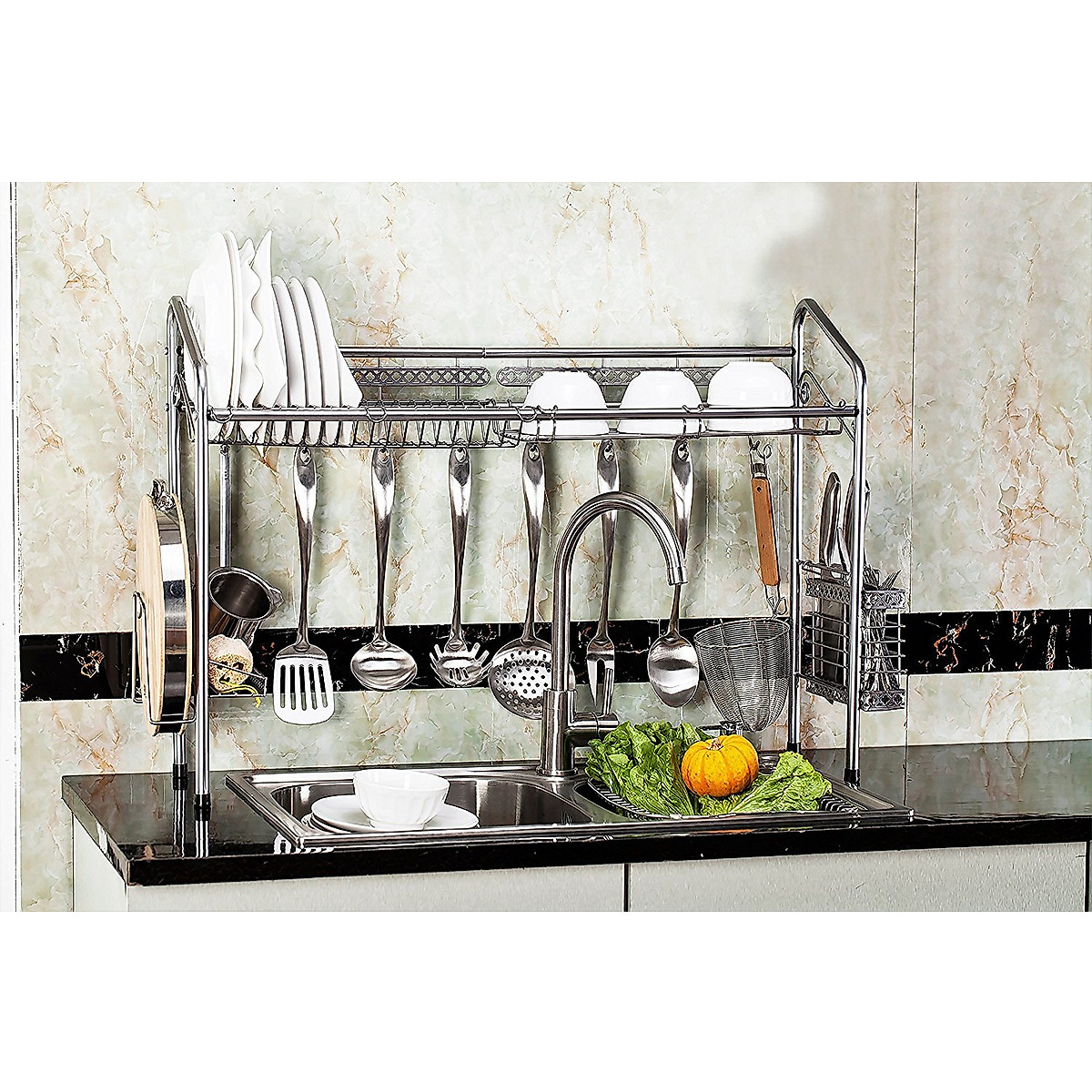 Premium Racks Professional Over The Sink Dish Rack - Fully Customizable - Multipurpose - Large Capacity (Chromium Steel)