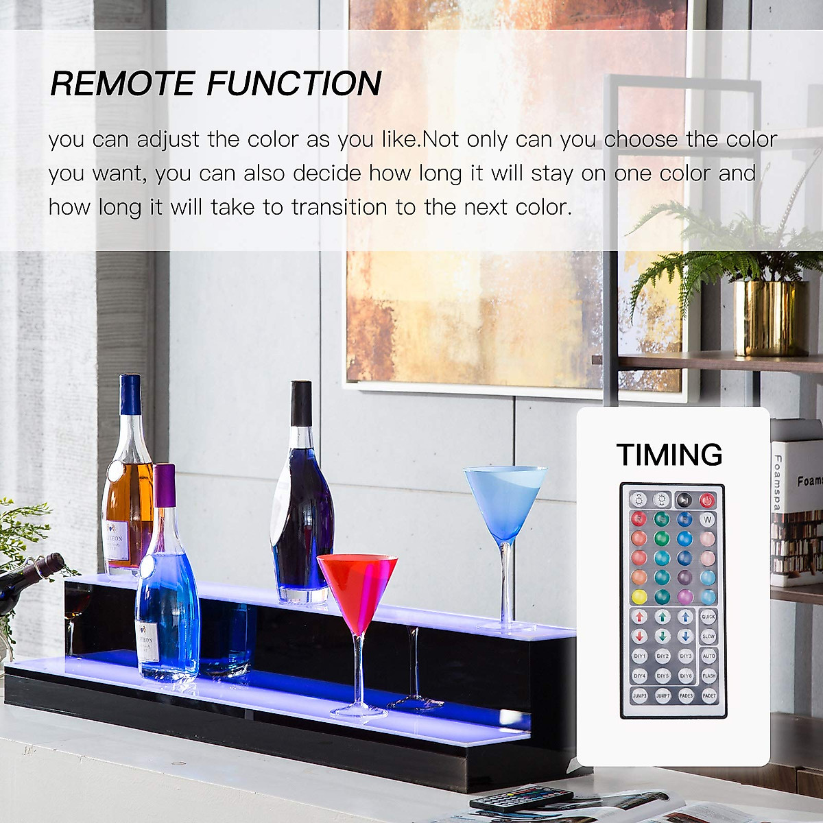 SUNCOO 30In 2 Step LED Liquor Bottle Display Shelf Illuminated Bottle Shelf Color Changing with LED Color Remote Control L30xW8-1/2xH6-1/2''