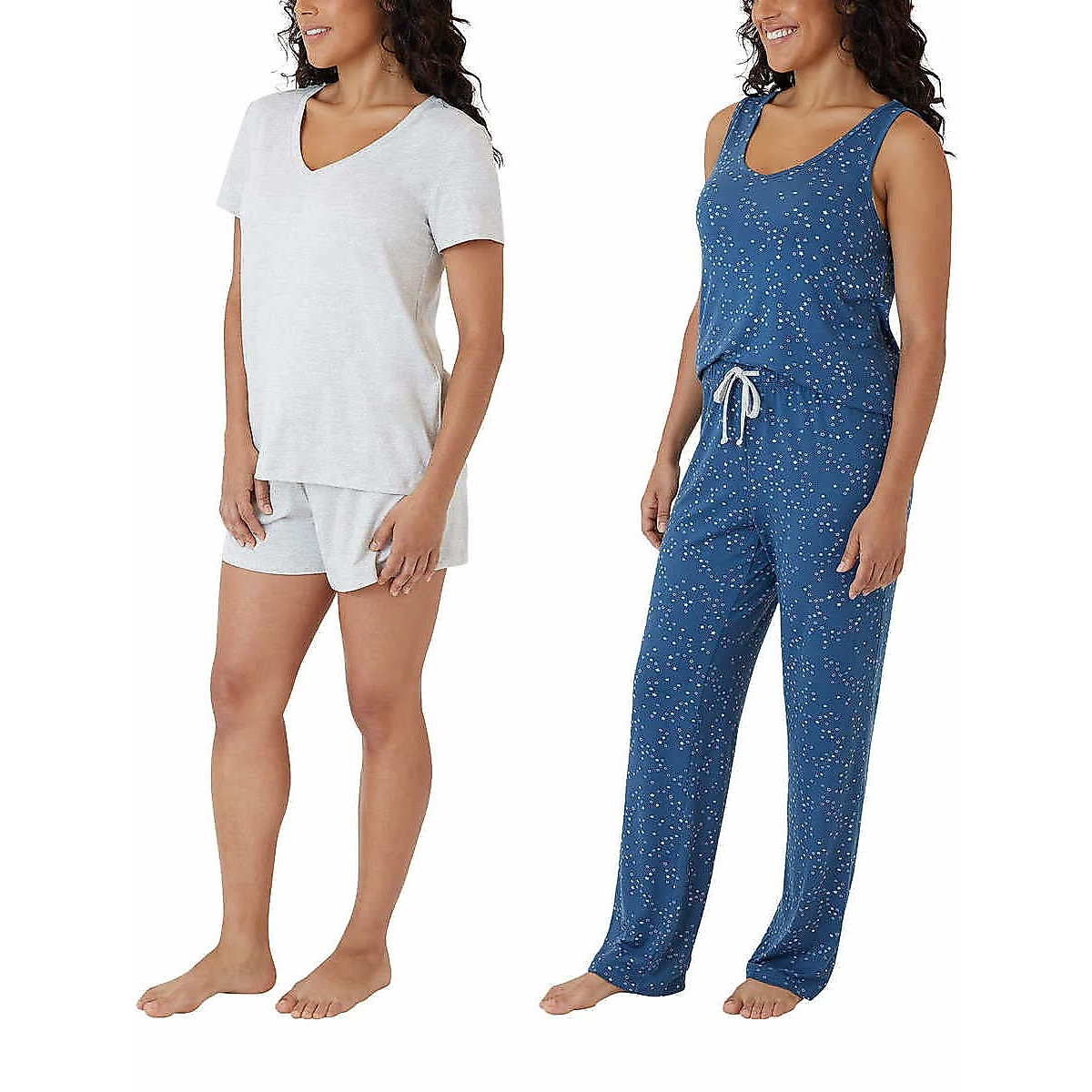 Eddie Bauer Women 4-Piece Pajama Set (as1, alpha, s, regular, regular, Gray/Blue)