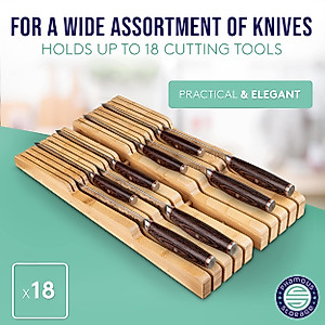 PHAMOUS STORAGE Knife Drawer Organizer - Kitchen Organizer - Knife Block Without Knives - Knife Storage for 10 Knives & Sharpener - High Holding Capacity