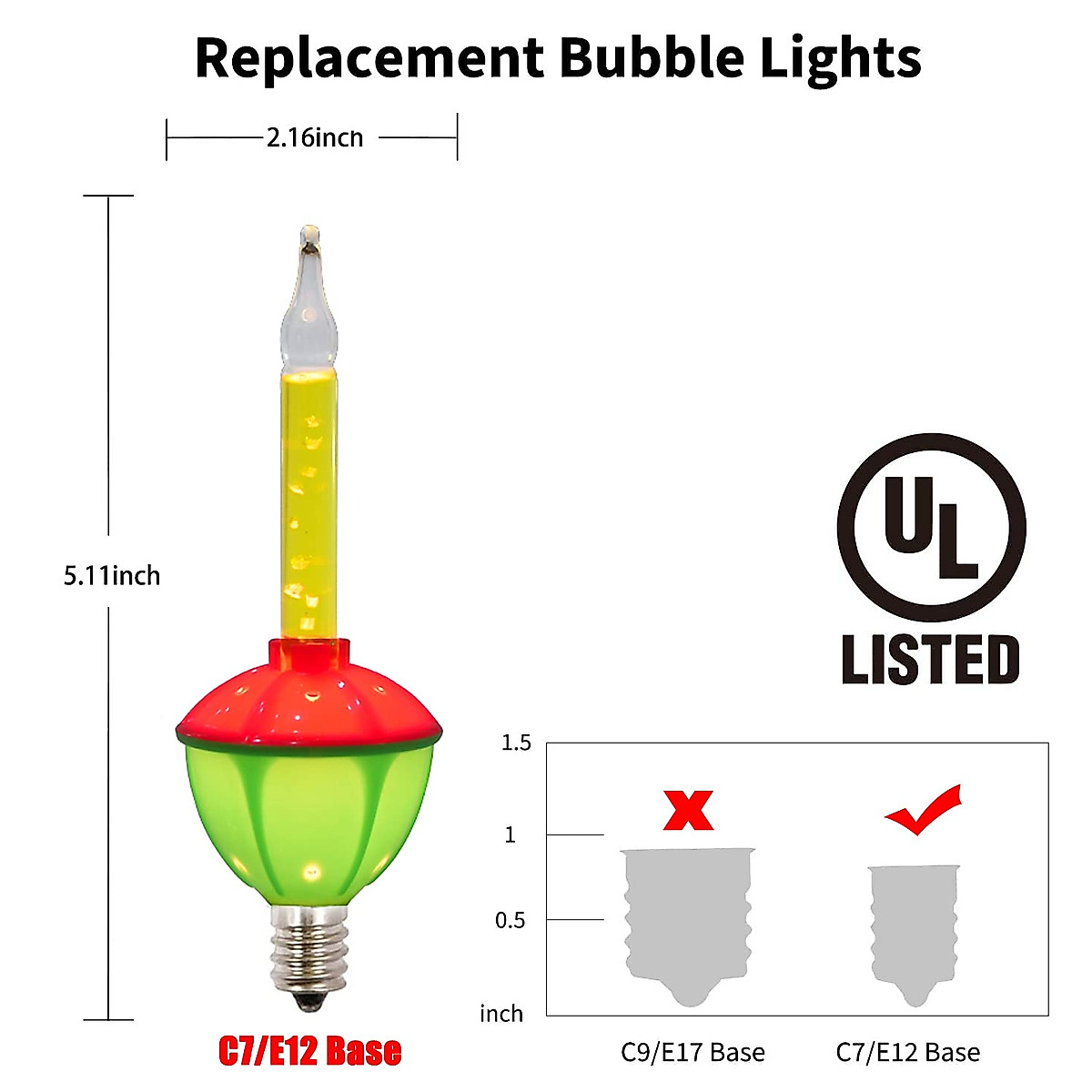SUNSGNE 4 Pack Multicolor Christmas Bubble Light Replacement Bulbs, Vintage Traditional Bubble Light Replacement Bulbs E12 Candelabra Base for Indoor Christmas Xmas Decorations, 5 Watts