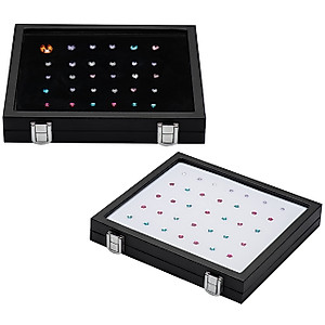 Giftop Jewelry Display Case Tempered Glass Top Lid Black Leatherette,Gemstone Display Case Jewelry Storage Box with Metal Clasp (Large)