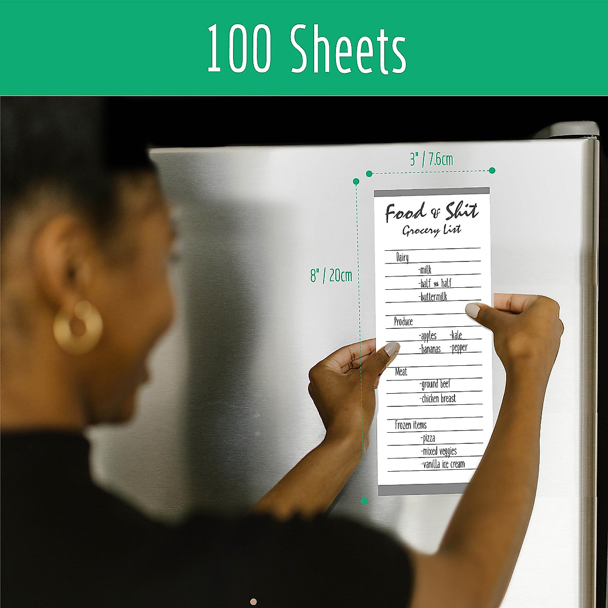 100 Pages Food&Shit Magnetic Back Funny Grocery List Planner Note Pad To Do List for Fridge Locker (3" x 8")