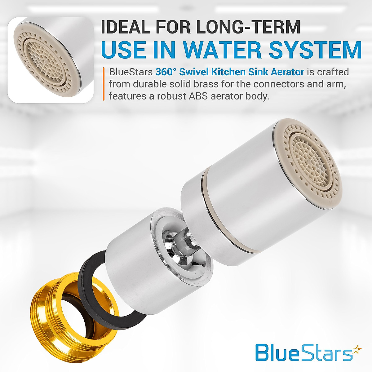 BlueStars Ultra-durable 360° Swivel Kitchen Sink Aerator - Dual-function 2-Flow Sprayer Faucet Head - Water Saving Tap Aerator Faucet Nozzle for Kitchen/Bathroom/Faucet