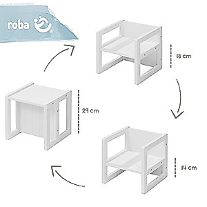 Roba: Country-Farmhouse Chair: White Wood - Chic Children’s Chair, Adjustable Seat Height, Converts Into A Table, Toddler & Kids, Ages 2+