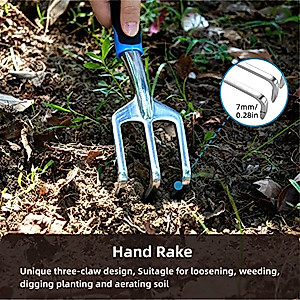 Sinoer Garden Tool Set, 3Piece Heavy Duty Cast-Aluminum Gardening Hand Tool Includes Hand Trowel, Transplant Trowel and Cultivator Hand Rake with Soft Rubberized Non-Slip Ergonomic Handle - Blue