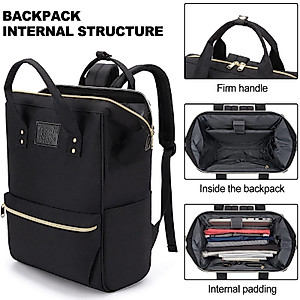 Tzowla Laptop Backpack for Women, Carry on Backpack, Durable Water Resistant, Light Weight, Reinforced Edges and Steel Frame, Metal Zippers, Travel, School, Black, 13.3 Inch