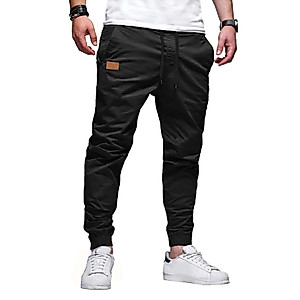 JMIERR Men's Casual Joggers Pants - Cotton Drawstring Chinos Cargo Pants Hiking Outdoor Twill Track Jogging Yoga Sweatpants Jogger Pants with Pockets for Men Slim Fit, US 32(S), A Black