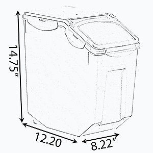Basicwise Set of 2 White Plastic Storage Food Holder Containers, with a Measuring Cup and Wheels,Large (QI004138L.2)