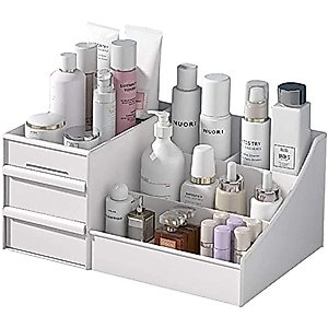 VZINO Drawer Makeup Organizer for Vanity, Large White Desk Organizer for Cosmetics, Skincare, or Stationery, Perfect for Bedroom and Office Countertops