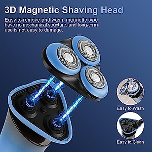 Men Electric Razor, SOPPY Cordless Electric Shaver with 360° Magnetic Head, Rechargeable Wet Dry Shaver, IPX7 Waterproof Electric Razors as Birthday Christmas for Husband Dad, Blue