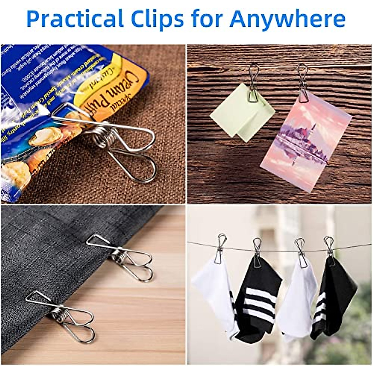 H&W 66pcs Chip Clips, Small Stainless Steel Clothes pins Clips for Laundry, Food Package, Chips Bag, Photos, Parper, 2 Inch