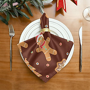 Aslsiy Gingerbread Man Cookies Cloth Napkins Set of 6 Candy Soft 20 x 20 Inch Dinner Table Napkins Comfortable Polyester Napkin for Kitchen Home Wedding Party Holiday Decor